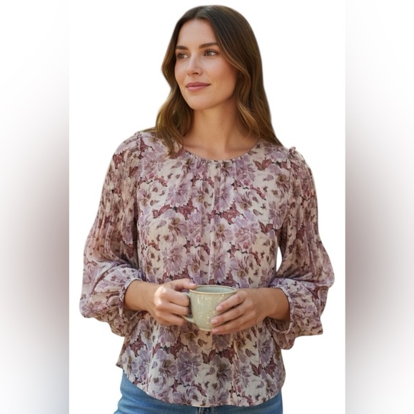 LC Lauren Conrad | Tops | Lc Lauren Conrad Floral Blouse X Plus Puff ...